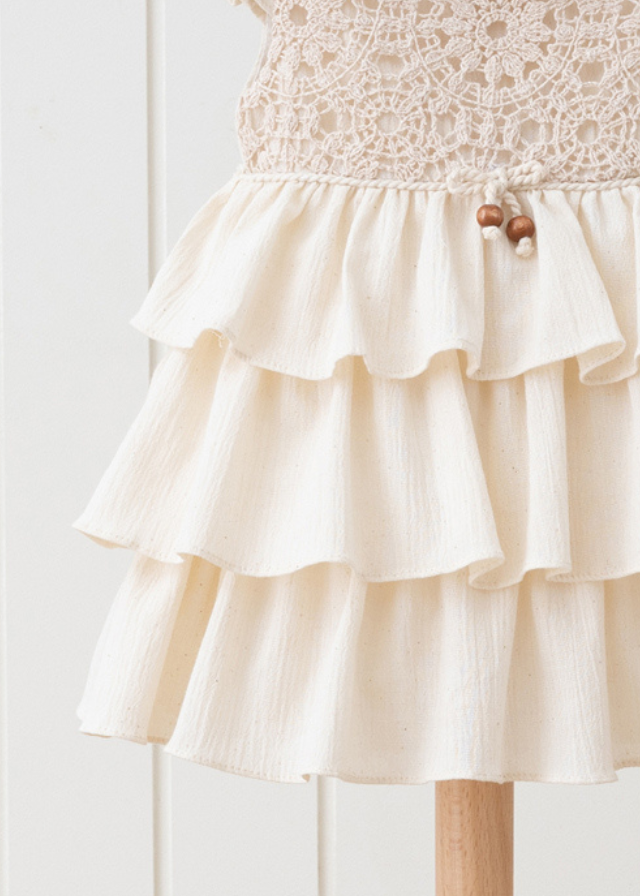 Rochie Bej Bust Macrame Fusta Volane Muselina 3905 Mymio – AnneBebe