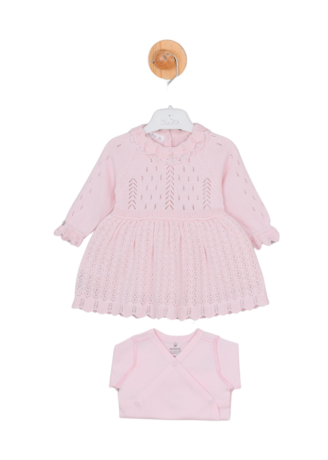 Set 5 Piese Nou Nascut Rochie Tricotata Roz 3110 Leo King – AnneBebe