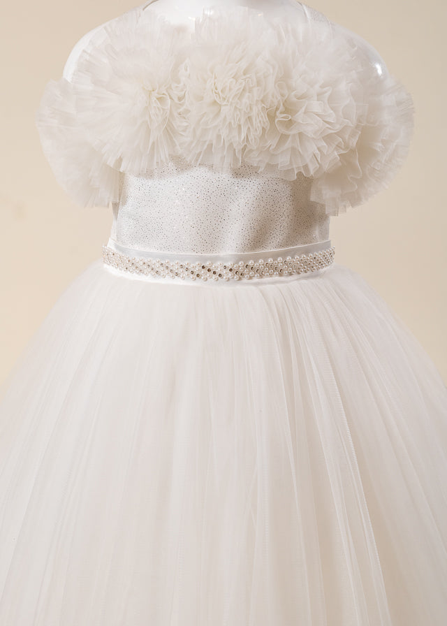 Rochie Ceremonie Ivory Lunga din Tulle cu Crinolina cu Bretele L7101 L ...